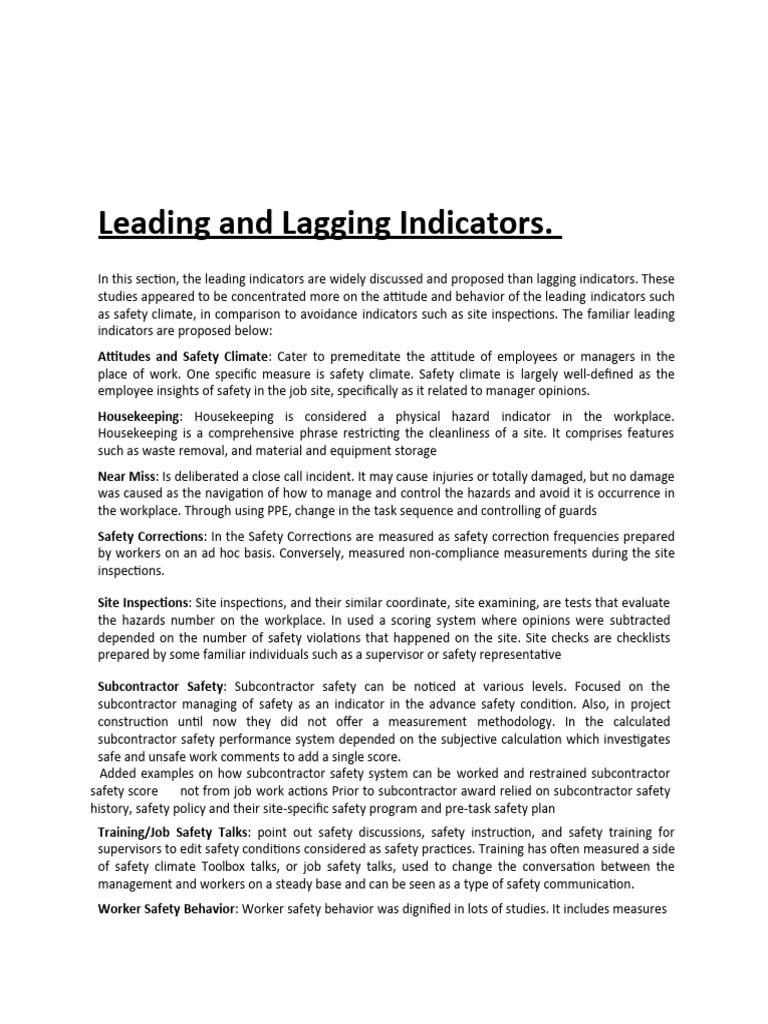 Leading vs Lagging Safety Indicators | PDF | Occupational Safety And ...