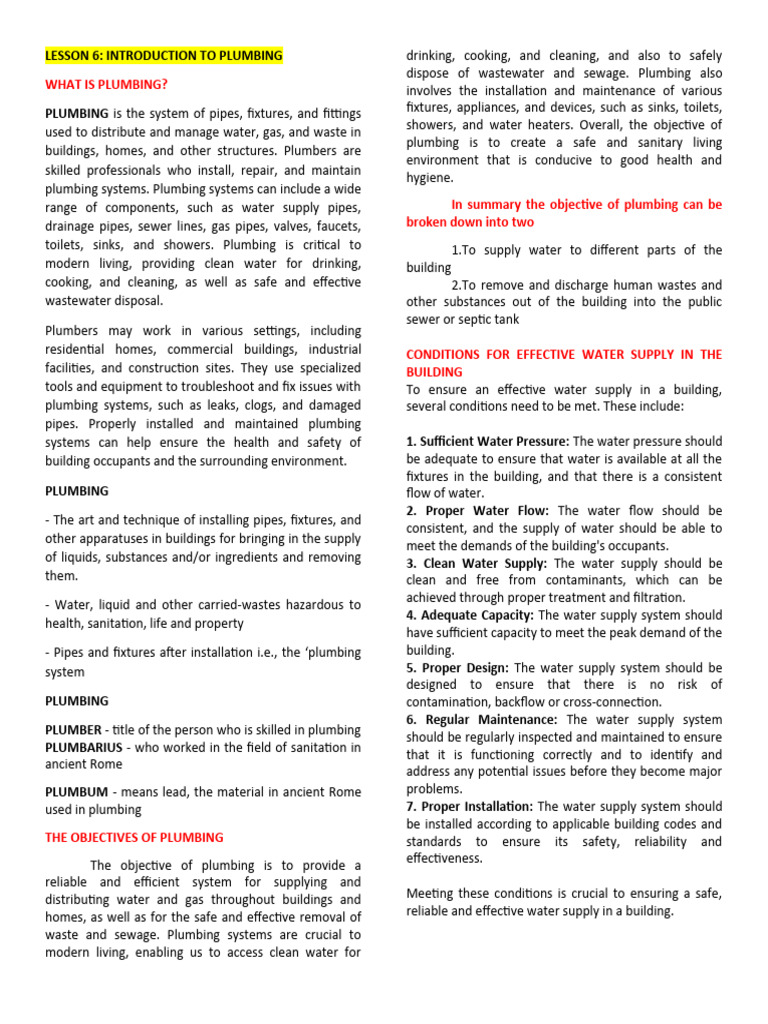 LESSON 6 and 7 | PDF | Plumbing | Water Supply