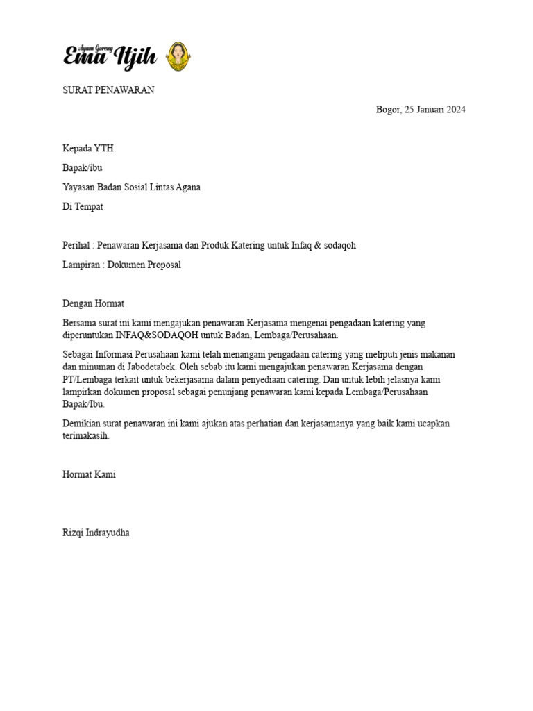 Surat Penawaran Yayasan Basolia | PDF