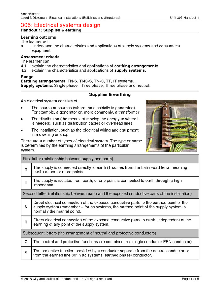 l3 305-01 Handout Supplies & Earthing 2017 | PDF | Electrical Wiring | Electrical Engineering