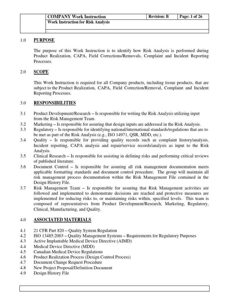 Risk Analysis Work Instruction Guide | PDF | Medical Device | Risk ...
