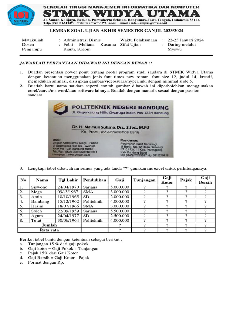 Soal UAS Adbis | PDF