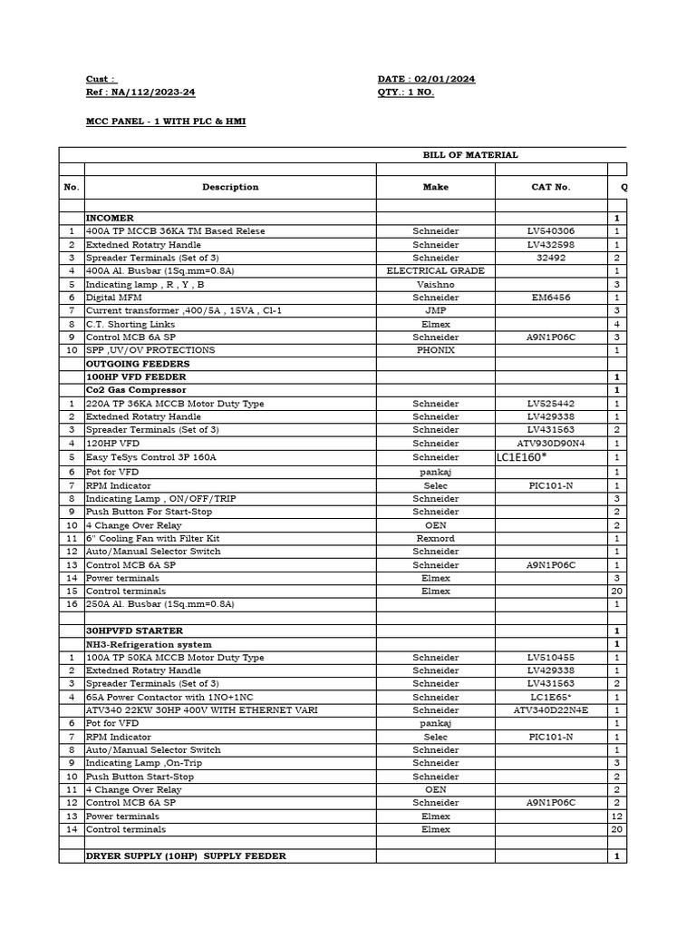 Bom Sheet-lt Panels - 02-01-24 | PDF | Programmable Logic Controller | Switch