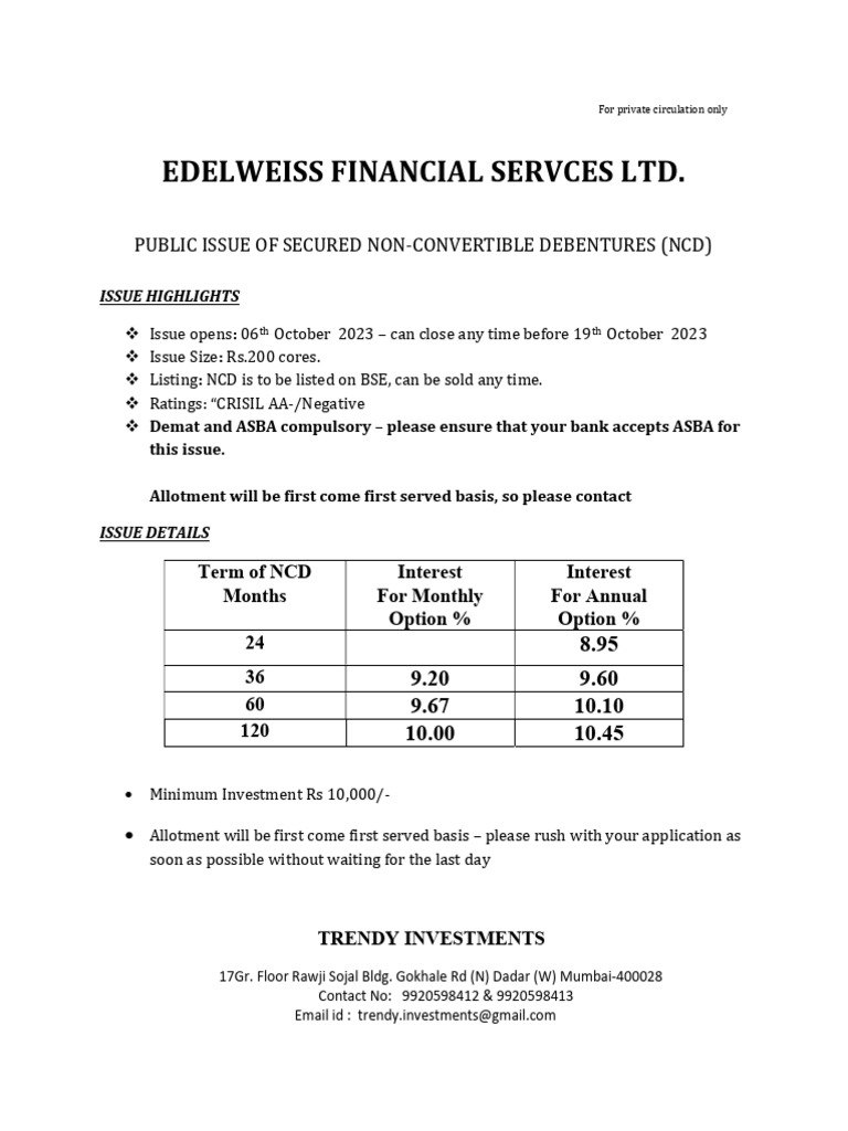 Edelweiss Financial Services LTD - NCD | PDF