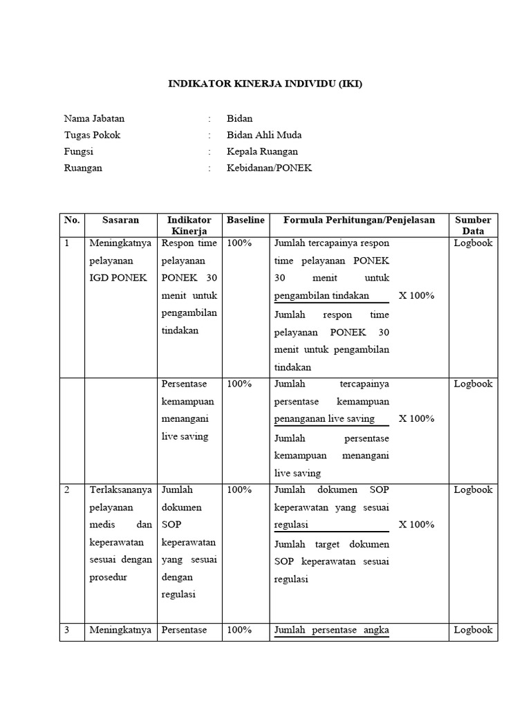 Format Indikator Kinerja Individu 2024 | PDF