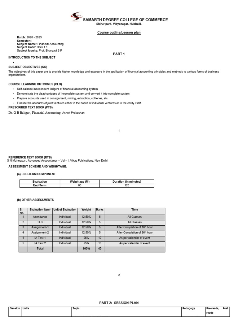 Financial Accounting Lesson Plan | PDF