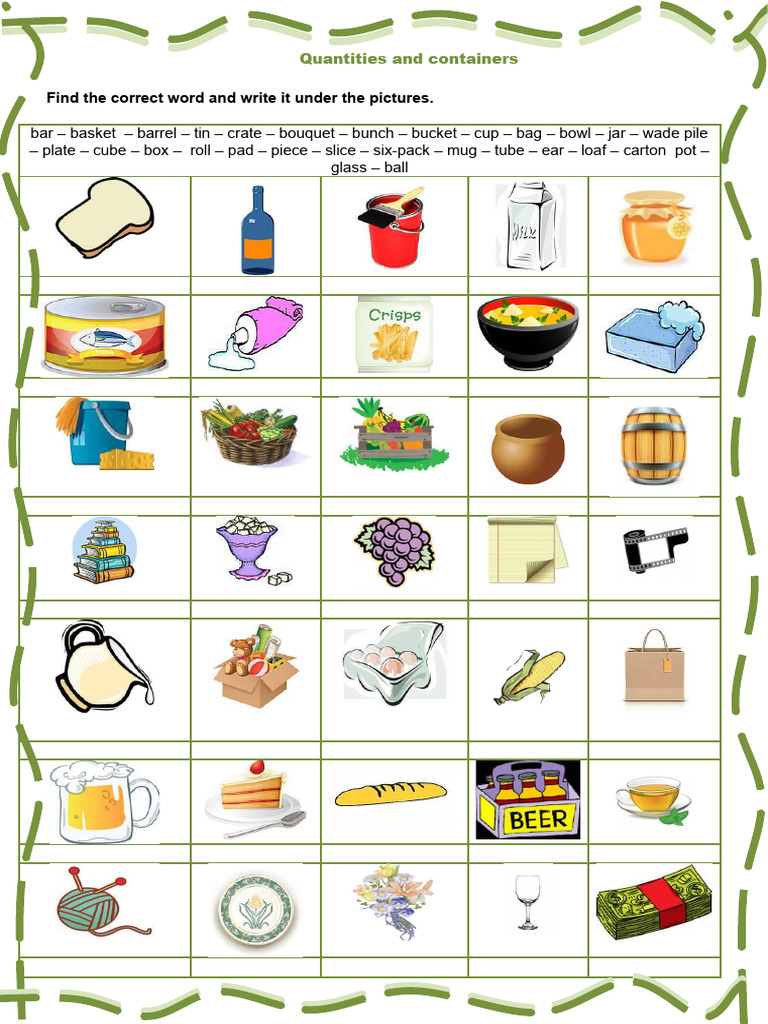 Vocabulary: Quantities & Containers | PDF | Home & Garden