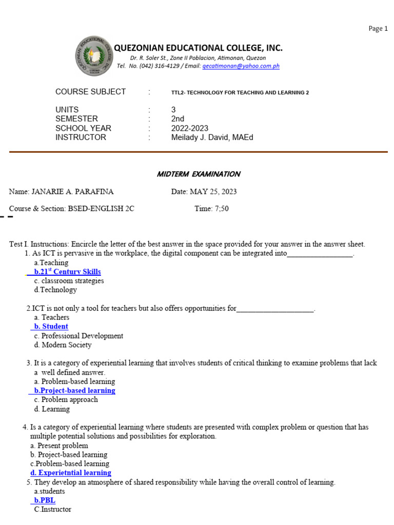 Midterm Exam-Educ Tech 2 | PDF | Project Based Learning | Educational Technology
