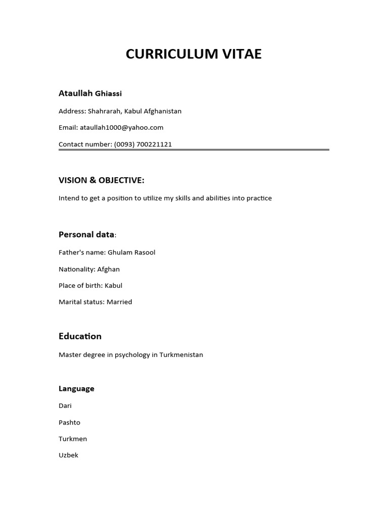 Ataullah Ghiassi CV: Education & Experience | PDF