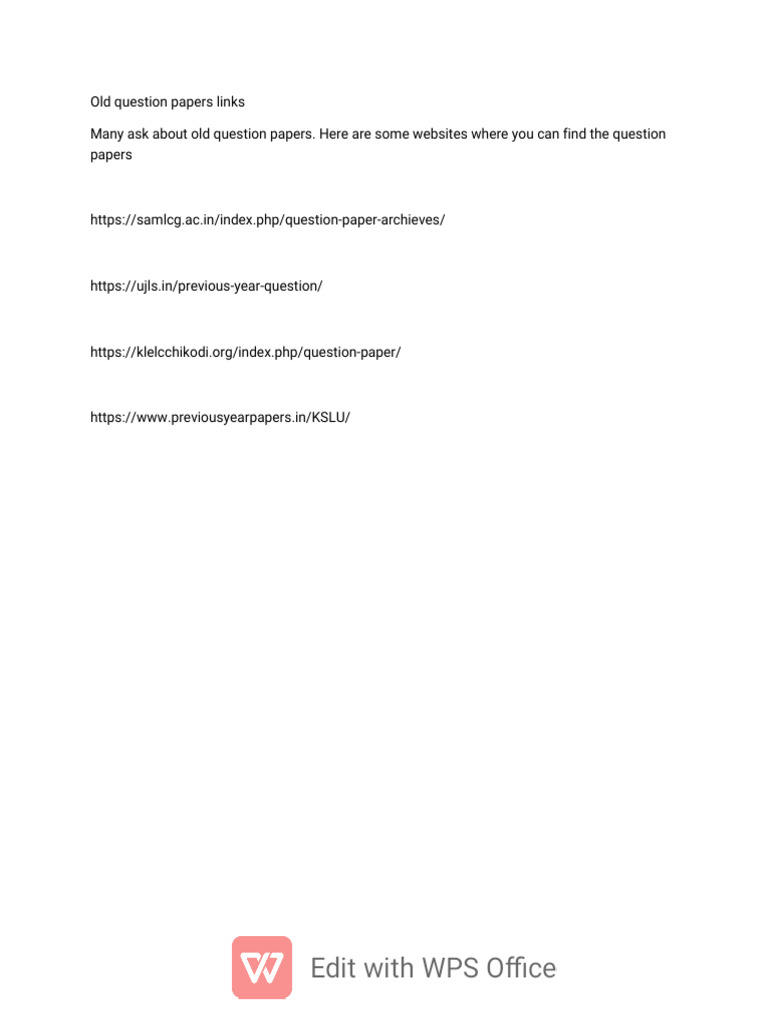 KSLU Old Question Papers Links | PDF