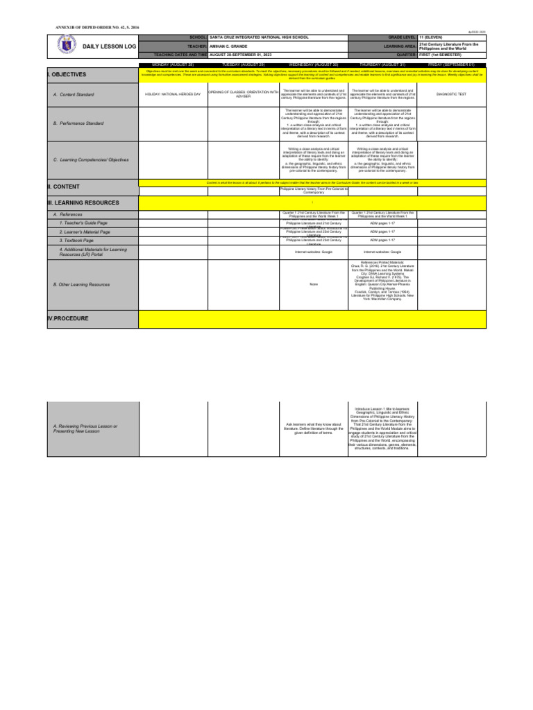 DLL 21st Century Literature Q1-2 Weeks 1-8 Edited | PDF | Learning ... DLL 21st Century Literature Q1-2 Weeks 1-8 Edited | PDF | Learning ...