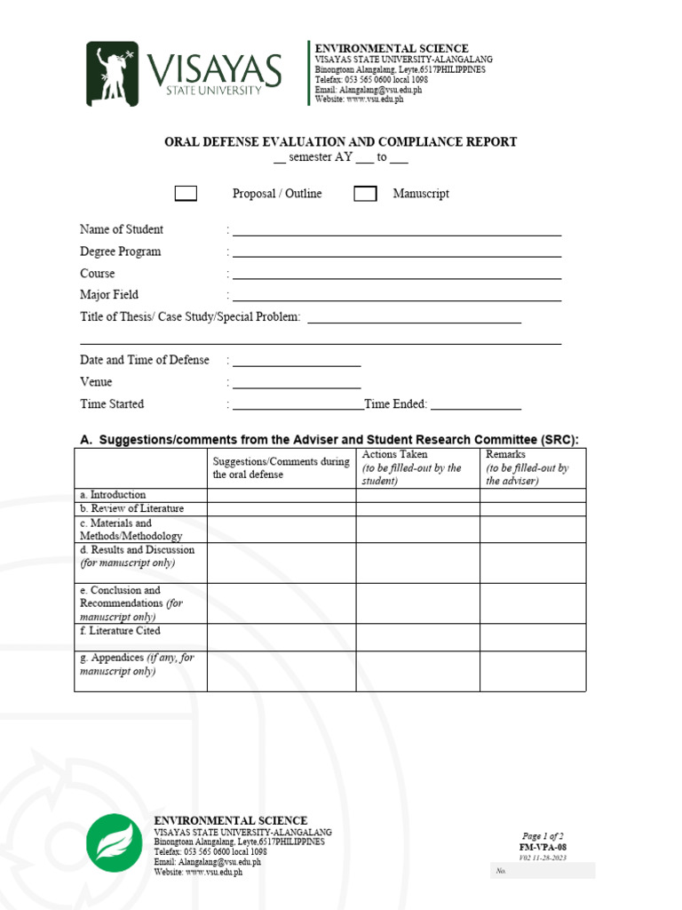 FM Vpa 08 Oral Defense Evaluation and Compliance Report For ...