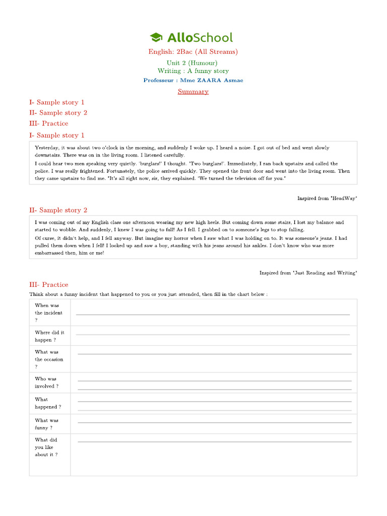 Writing 2 A Funny Story | PDF