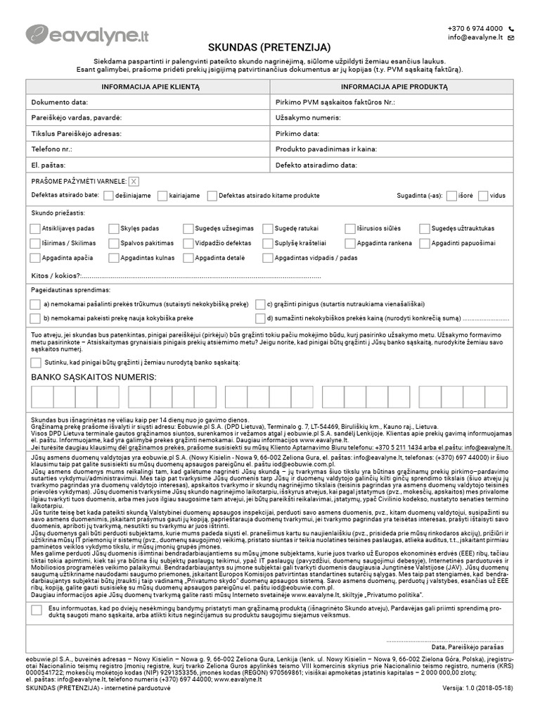 Formularz Reklamacyjny Online LT 3 | PDF