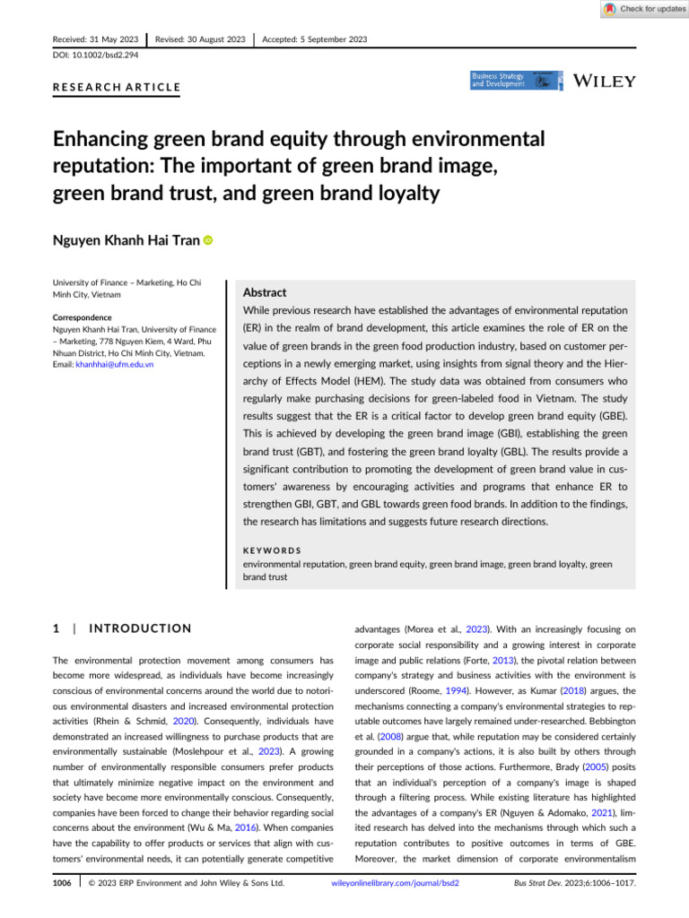 Green Brand Equity via Environmental Reputation | PDF | Social Science