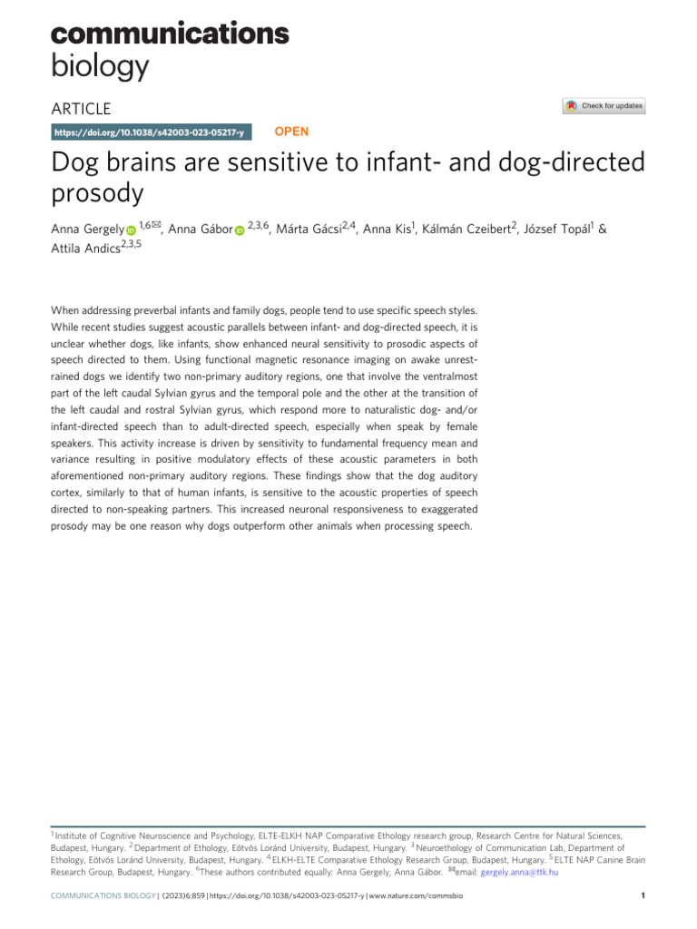 Dogs Brains Are Sensitive To Infant and Dog Directed Prosody | PDF ...