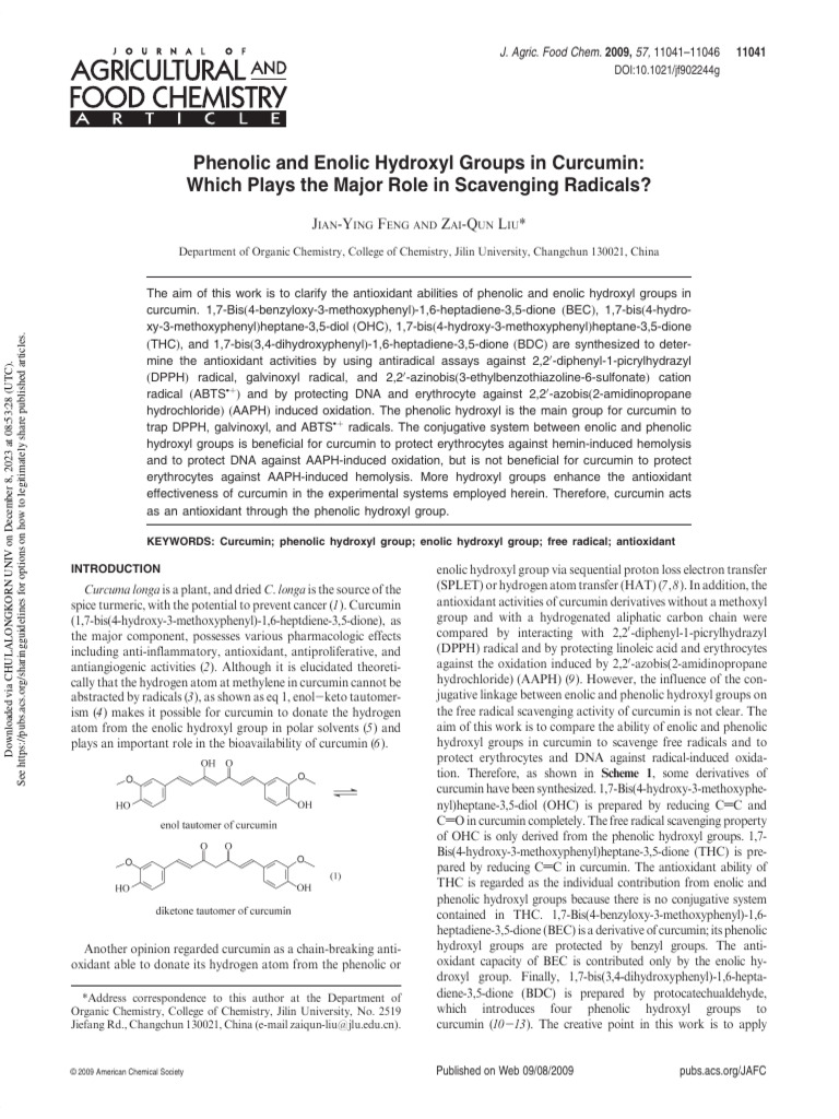 Feng Liu 2009 Phenolic and Enolic Hydroxyl Groups in Curcumin Which ...