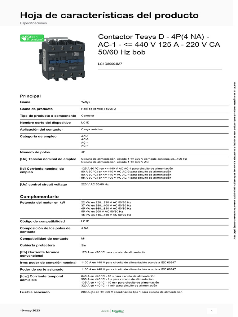 TeSys D - TeSys Deca Control - LC1D80004M7 | PDF