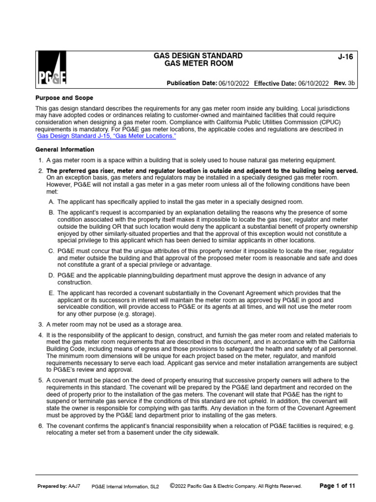 CALIFORNIA GAS METER ROOM j-16 | PDF