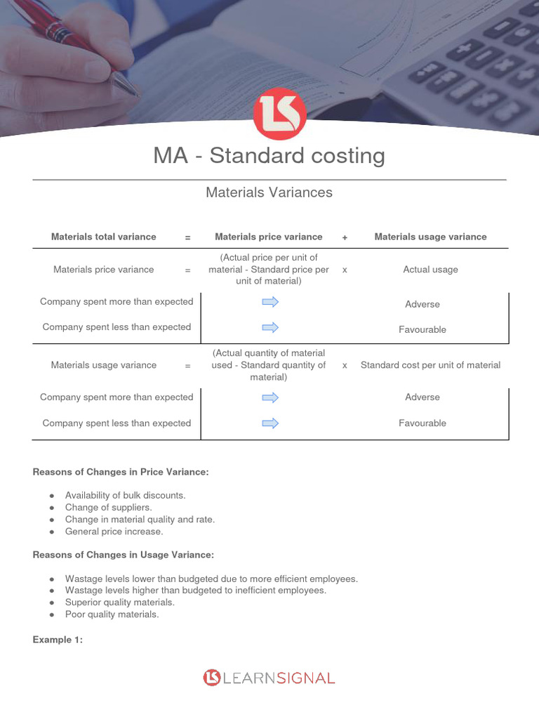 73 Materials Variances Notes | PDF
