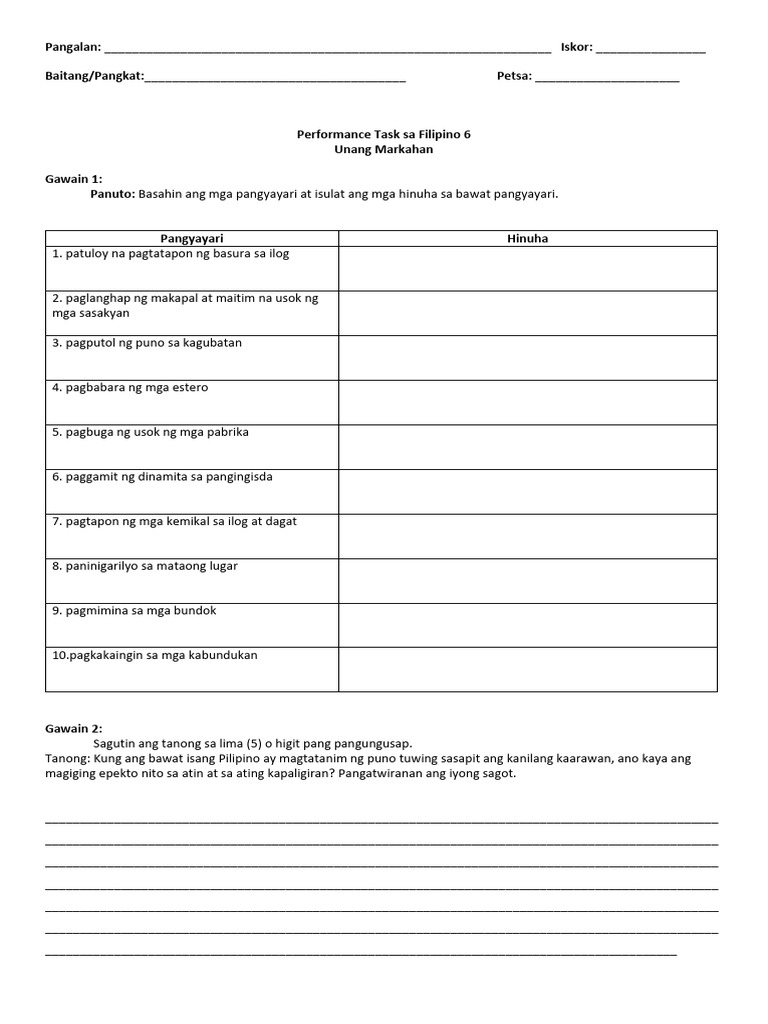 Performance Task Filipino 6 | PDF