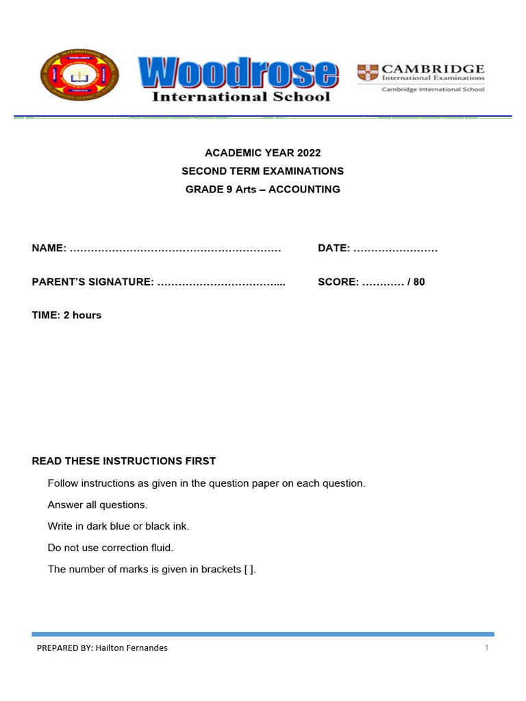 Grade 9 Accounting Exam Paper | PDF | Debits And Credits | Corporations