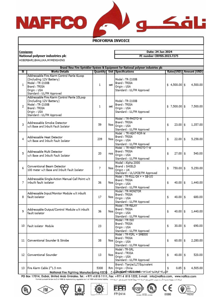 Fire Safety Equipment Invoice | PDF | United Arab Emirates ...