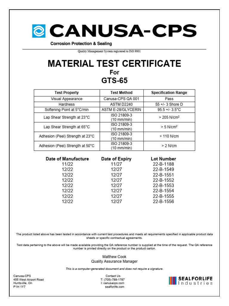MTC Template - GTS-65 22-B-1188 - NI 4428 | PDF | Quality Assurance ...