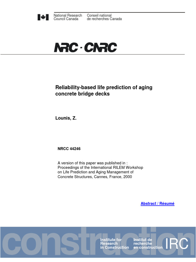 Reliability-Based Life Prediction of Aging Concrete Bridge Decks | PDF | Concrete | Corrosion