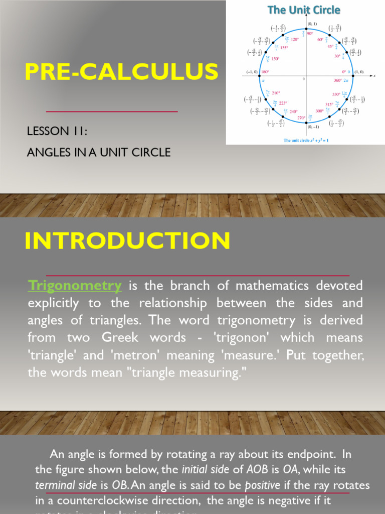 Lesson 11 - Angles in A Unit Circle | PDF | Angle | Geometric Measurement