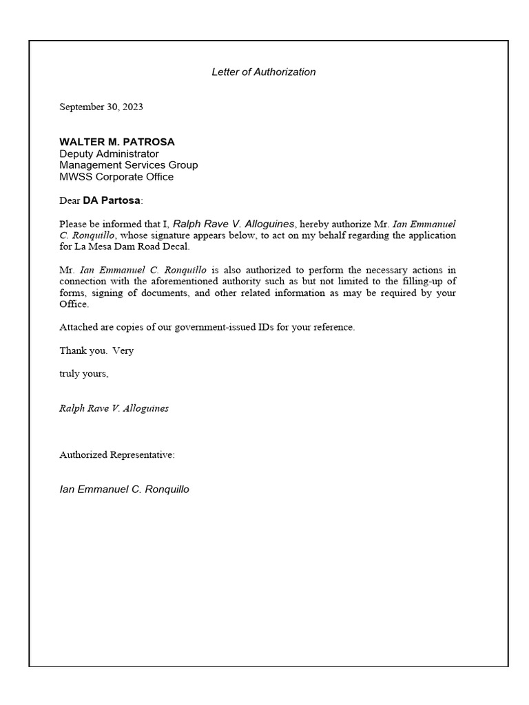 Letter of Authorization | PDF