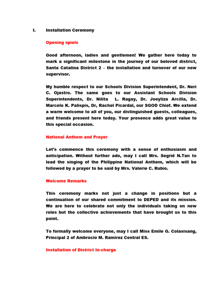 Installation Ceremony for New Supervisor | PDF | Self-Improvement