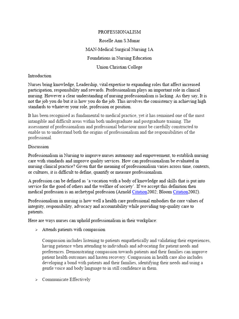 Funda-1st Assignment Professionalism | PDF | Nursing | Health Care