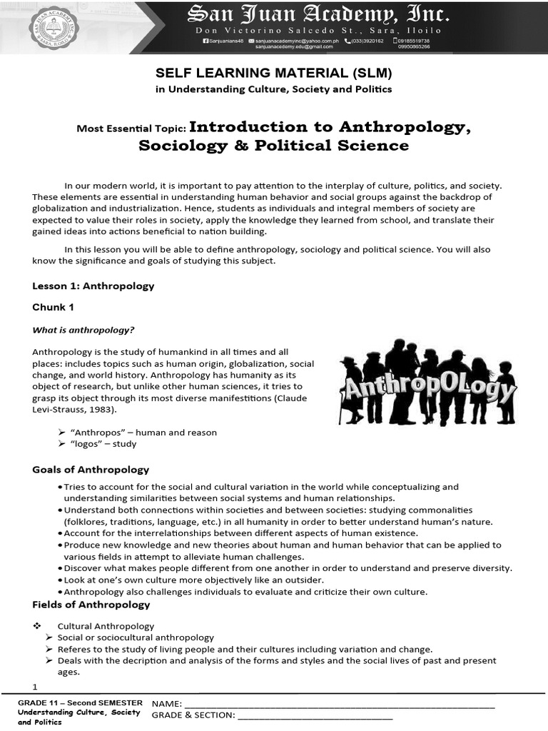 Q3_SLM1 | PDF | Anthropology | Sociology