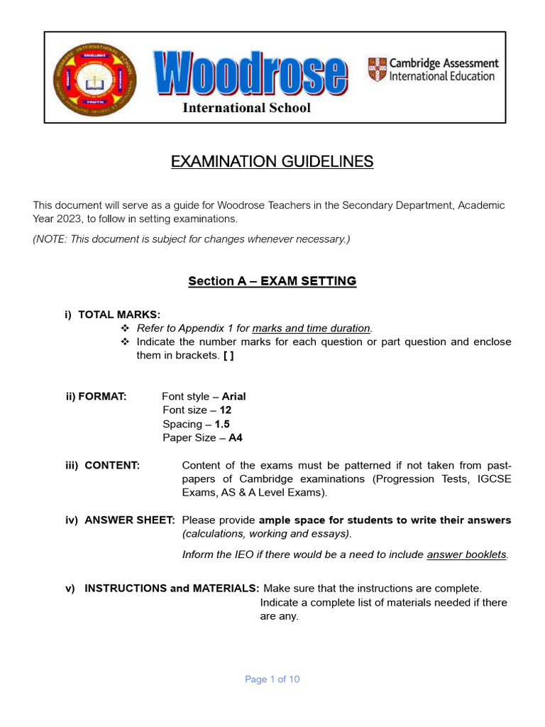 EXAMINATION GUIDELINES-Secondary Department | PDF