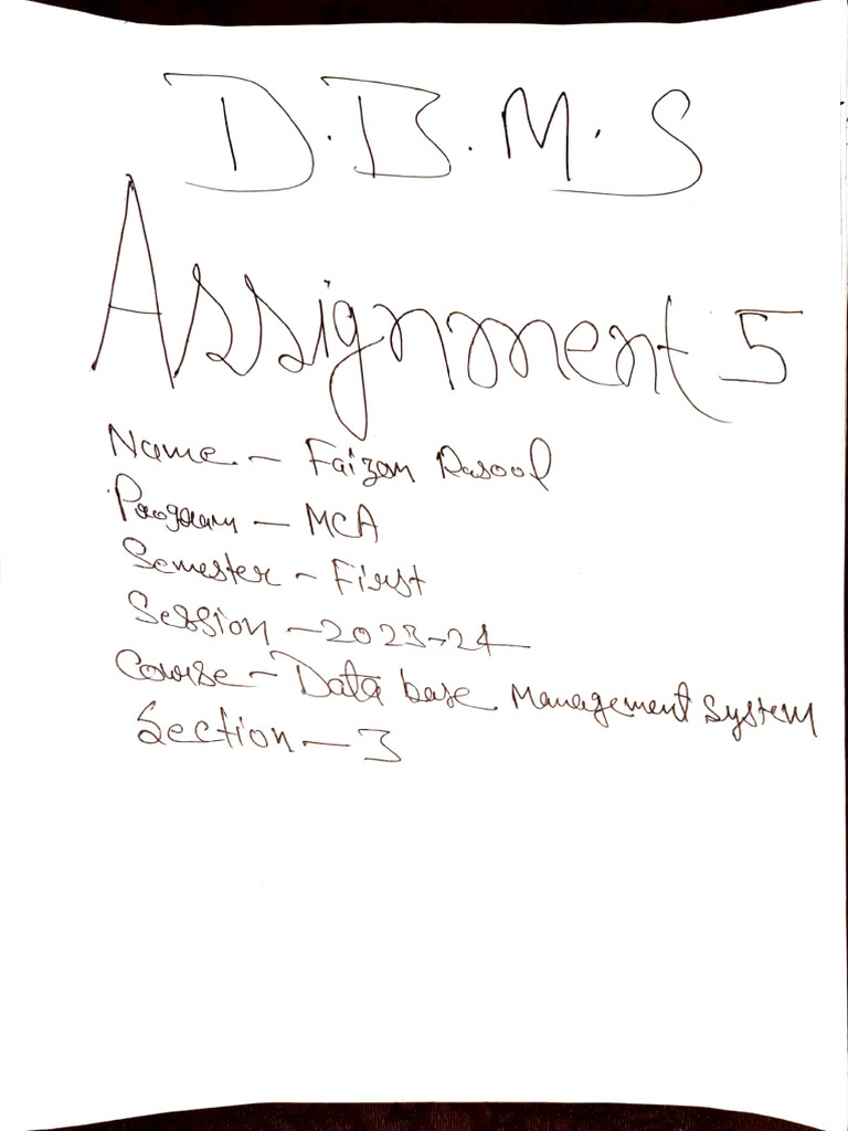 DBMS ASSIGNMENT - 5 24-Jan-2024 | PDF