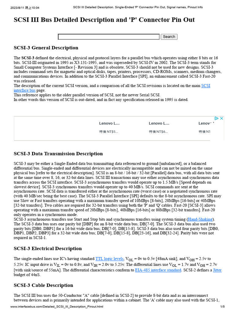 SCSI III - Single-Ended Connector, Signal Names, Pinout Info | PDF | Computer Standards ...