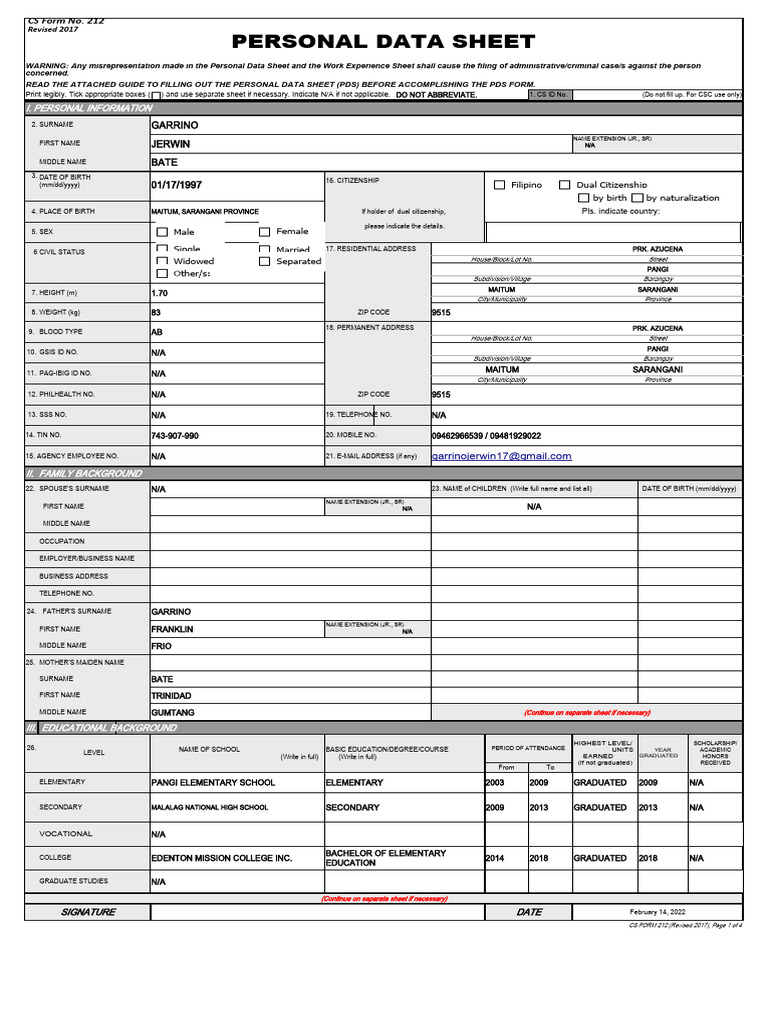 PDS CSC Form 2022 | PDF | Government