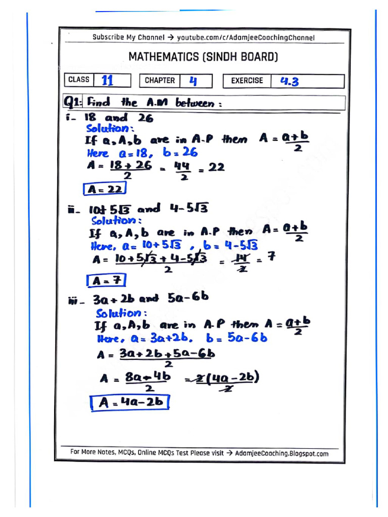 Math Notes Excrise 4.3 Class 11 | PDF