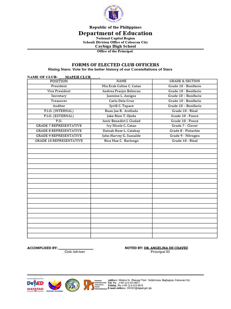 List of Elected Club Officers | PDF