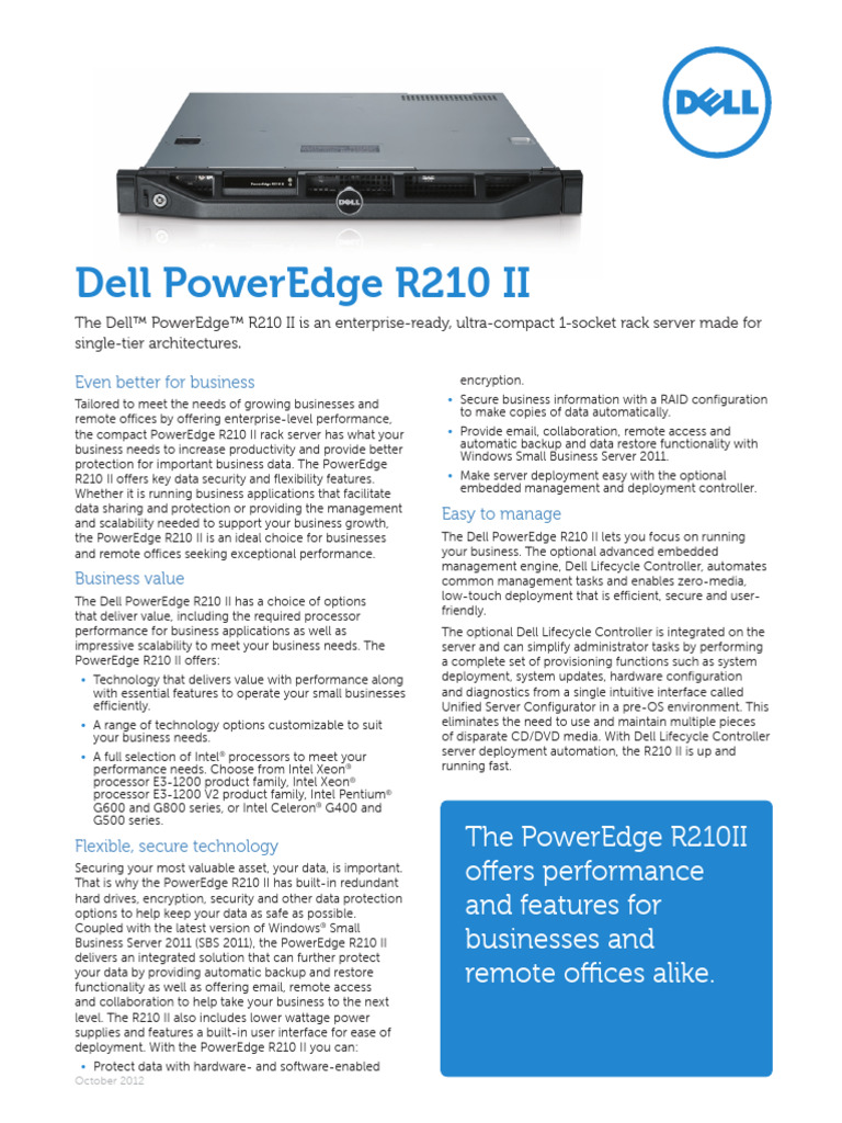 Dell Poweredge R210 - II - Spec - Sheet | PDF | Hyper V | Microsoft Windows