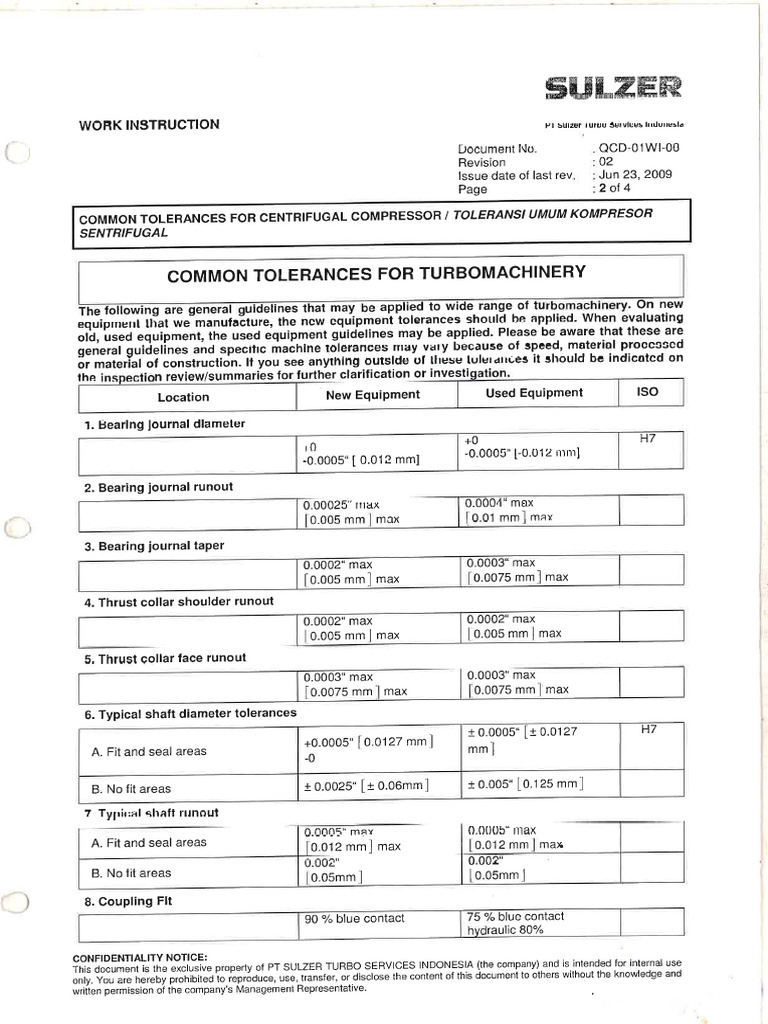 Common Tolerances For Turbomachinery | PDF