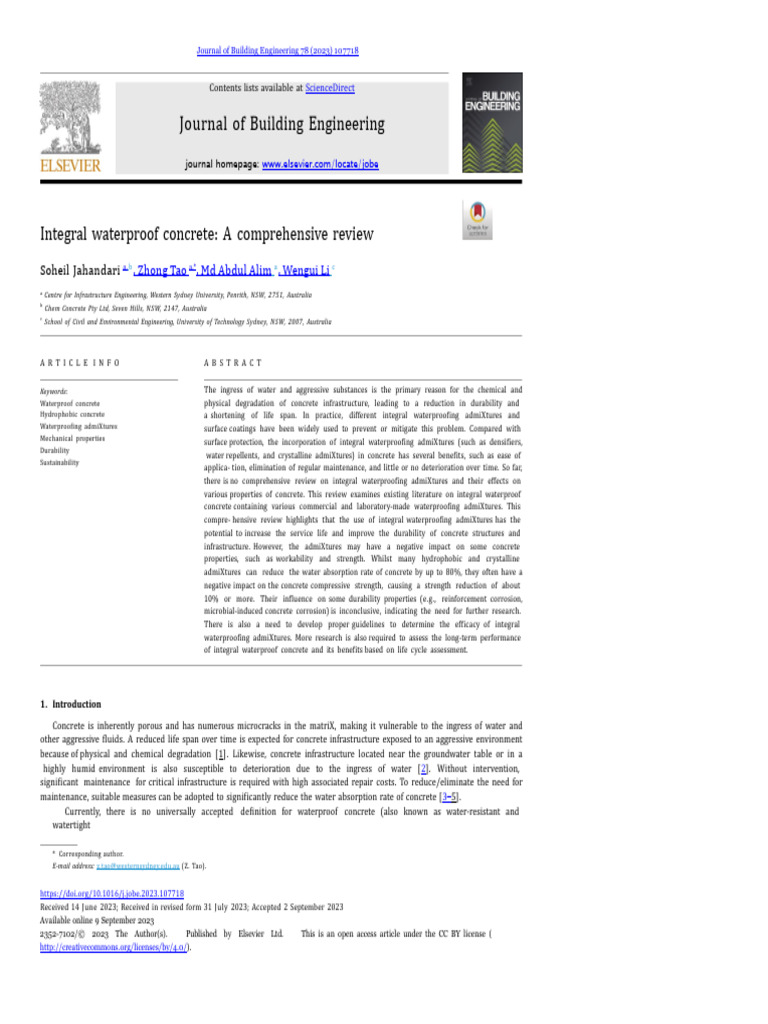 Integral Waterproof Concrete A Comprehensive Review | PDF | Concrete ...