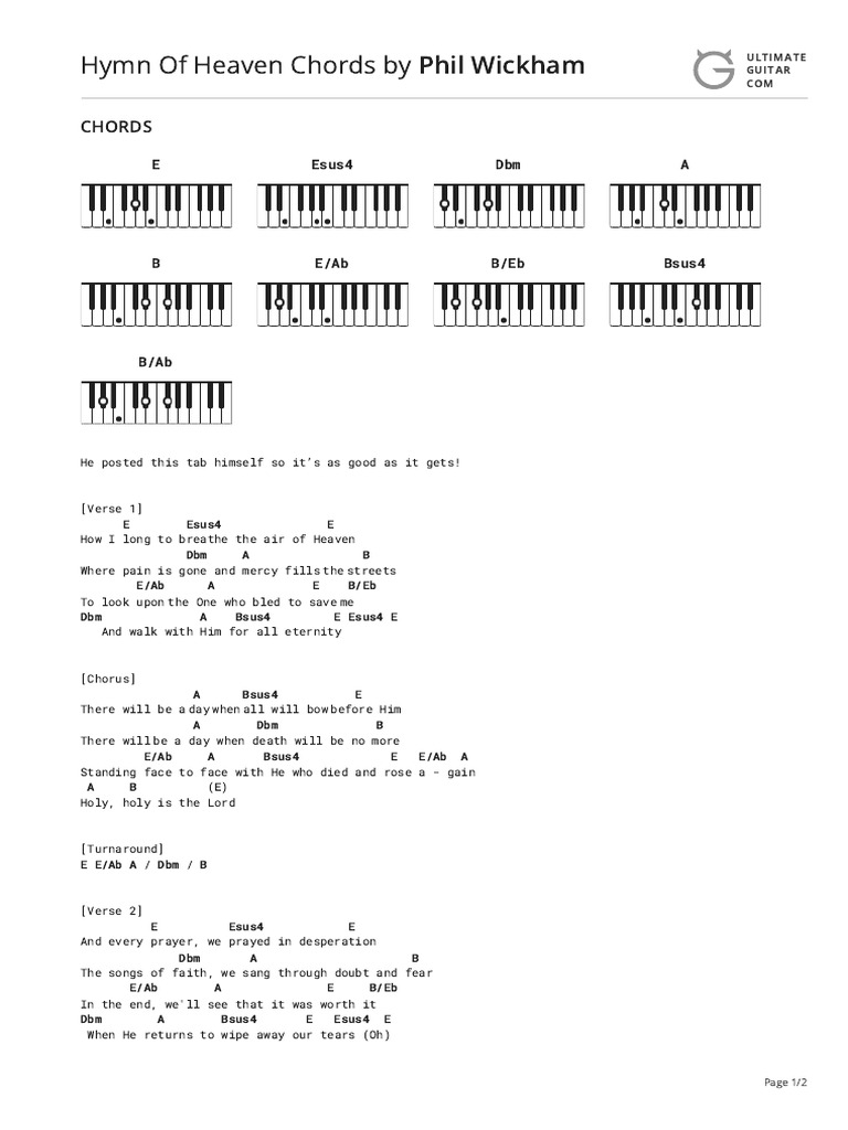 Hymn of Heaven Chords (Ver 2) by Phil Wickhamtabs | PDF | Glory ...