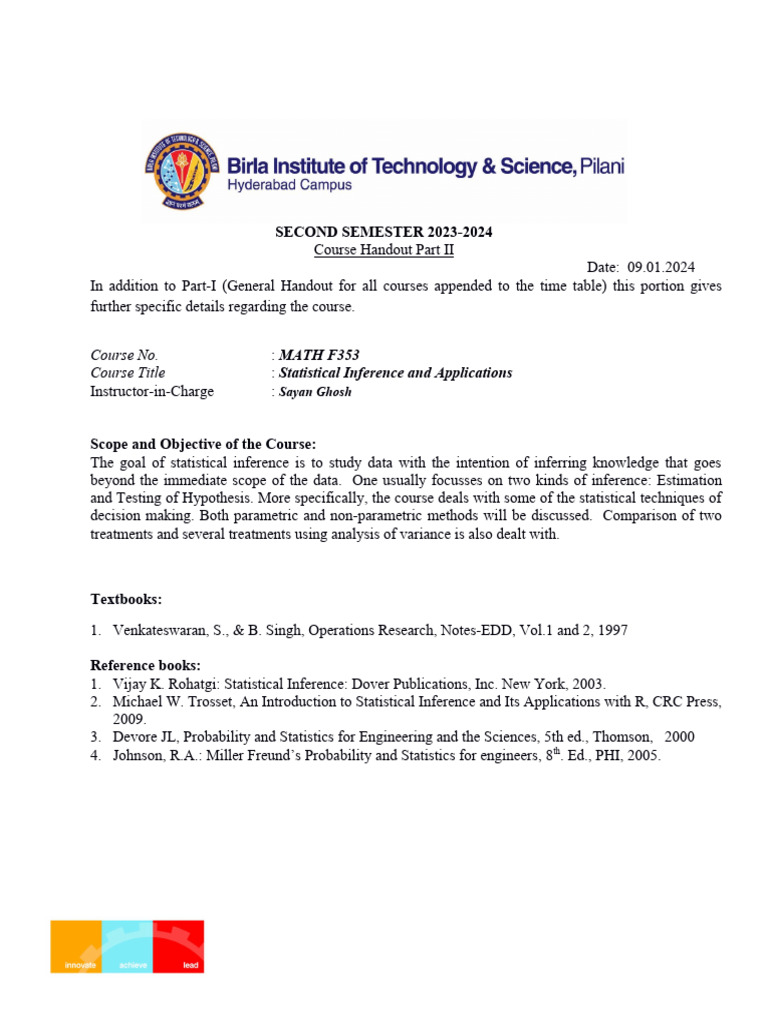 Math F353 | PDF | Statistical Hypothesis Testing | Statistics