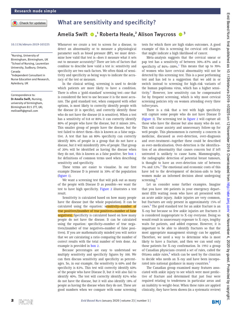 sensitivity and specificity | PDF