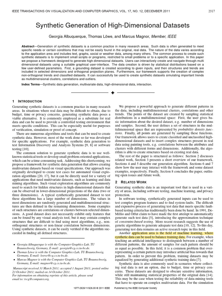 Synthetic Generation of High Dimensional Dataset | PDF | Probability ...