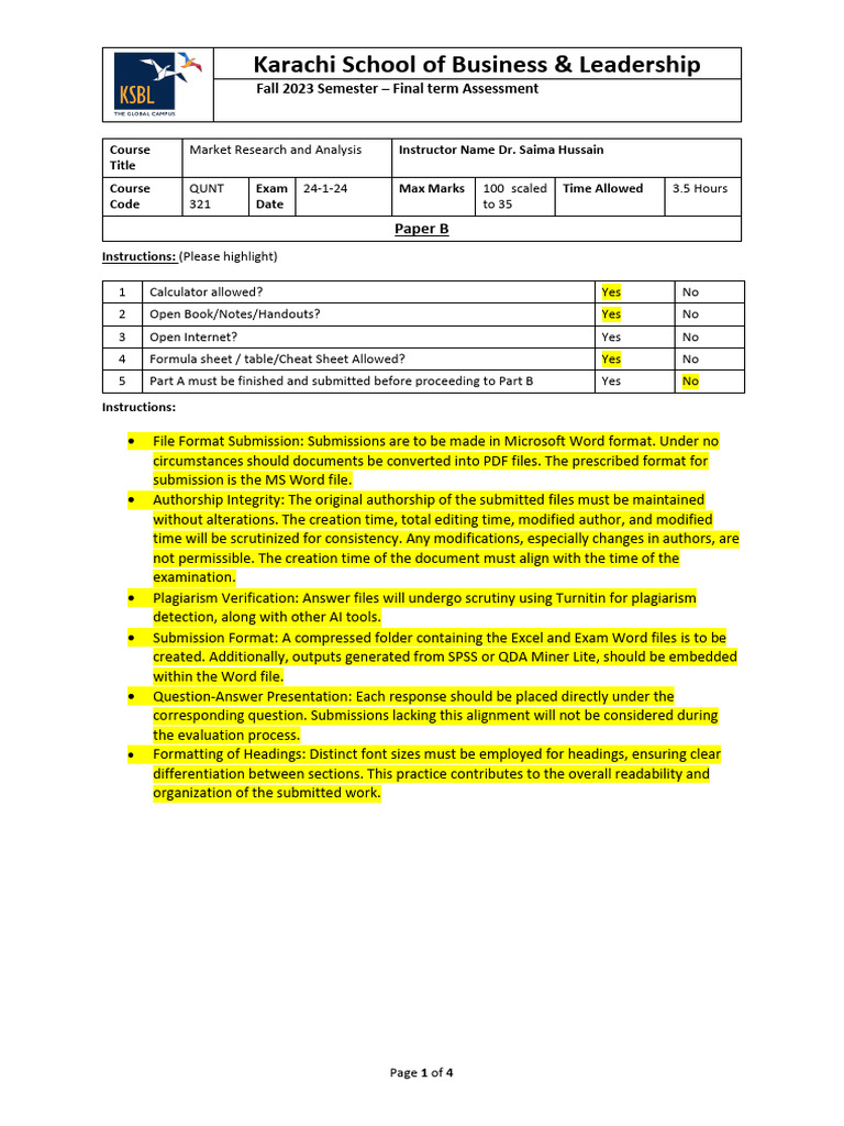 MRA Final Exam Fall 2023 Paper B | PDF | Survey Methodology | Psychology