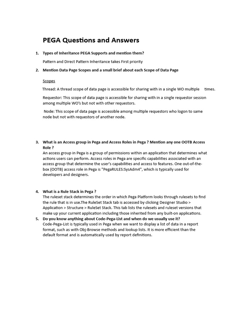 Pega Questions And Answers Pdf