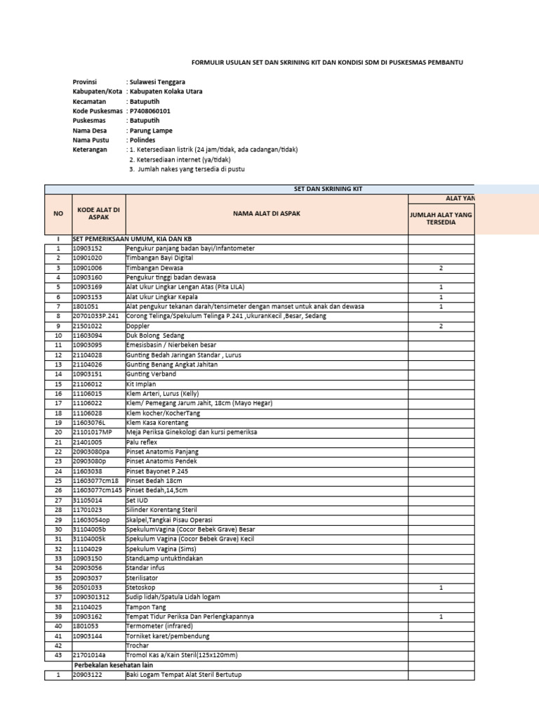 Alat Dan Tenaga Pustu PKM BTP 2023 | PDF